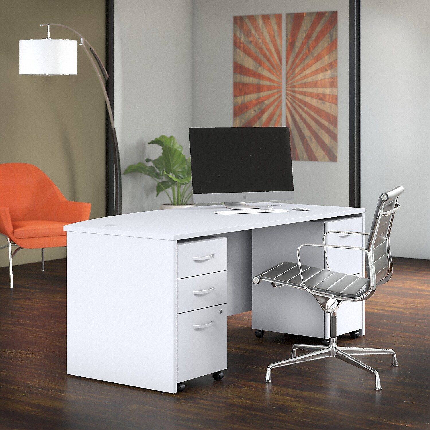 Bush Studio C White 72W x 36D Bow Front Desk with 2 and 3 Dwr Mobile ...