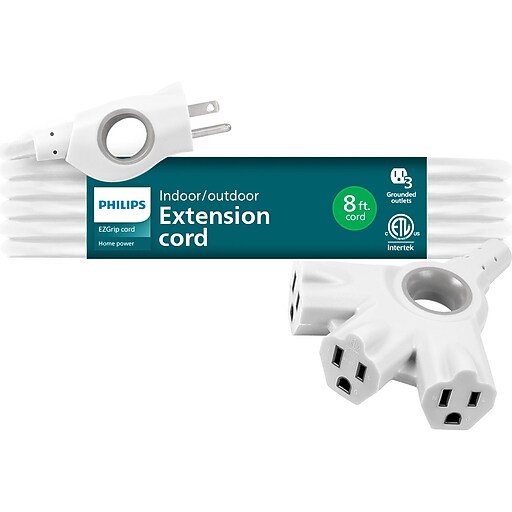 Philips EZ Grip 8' Indoor/Outdoor Extension Cord, 3-Outlet, 16 AWG ...