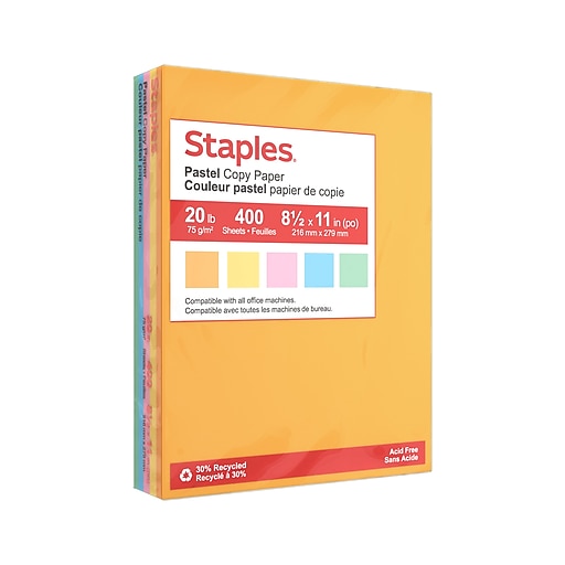 Staples Recycled Pastel Multipurpose Paper, 20 lbs., 8.5" x 11 ...