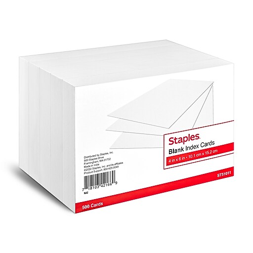 Staples 4" x 6" Index Cards, Blank, White, 500/Pack (TR51011) | Staples