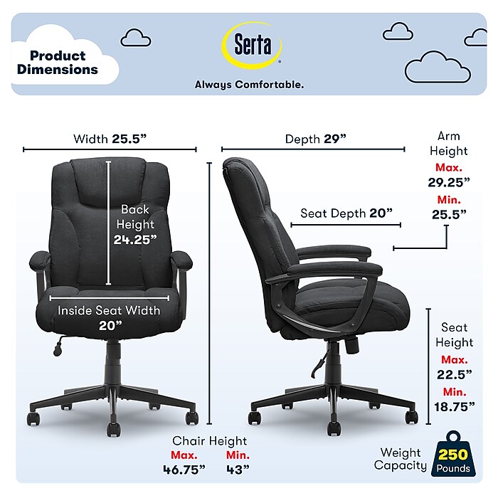 Serta Hannah II Fabric Executive Chair Black 43672F Staples