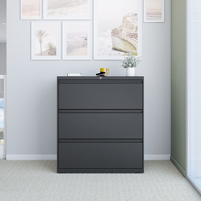 Staples 3 Drawer Lateral File Cabinet Letter Legal Size Lockable 40.25 H x 36 W x 18.63 D Charcoal 60947 20885 Staples