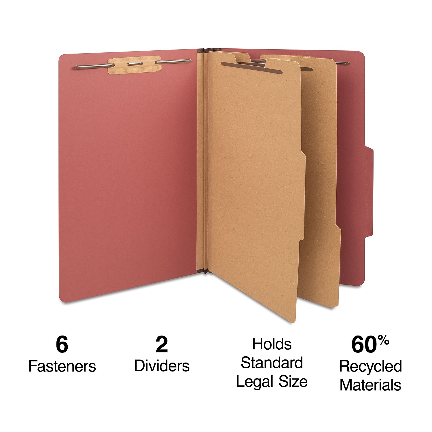 Staples Pressboard Classification Folders 2/5-Cut Top Tab Lgl Brick Red ...
