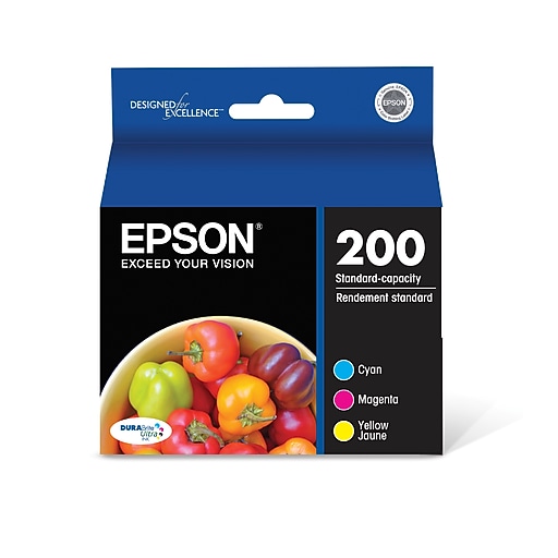 Epson T200 Cyan/Magenta/Yellow Standard Yield Ink Cartridge, 3/Pack ...