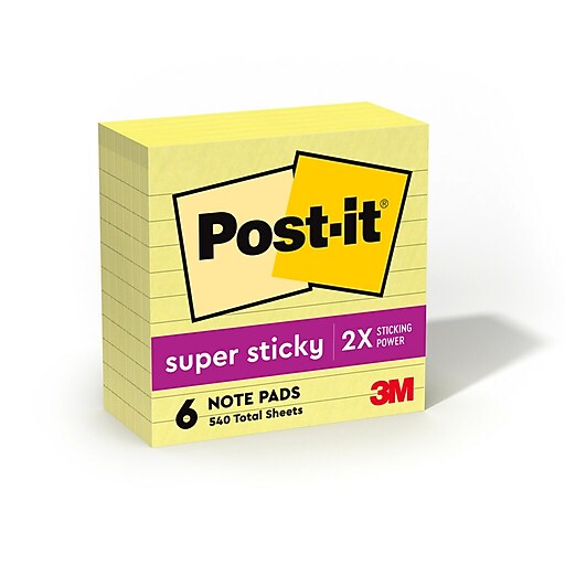 Post-it Super Sticky Notes, 4" x 4", Canary Collection, Lined, 90 Sheet ...
