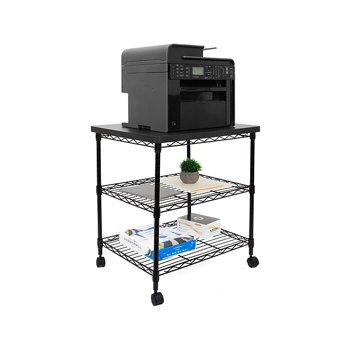 Mount It 3 Shelf Steel Laminate Large Printer Cart with Wheels Black MI 7856 Staples