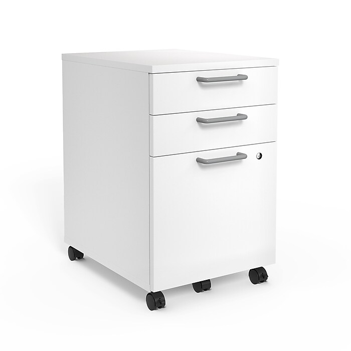 Union Scale Essentials 3 Drawer Mobile Vertical File Cabinet Letter Legal Lockable 24.3 H x 15.6 W x 21.3 D White Staples