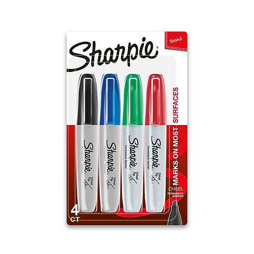 Sharpie Permanent Marker, Chisel Tip, Assorted, 4/Set (38254PP/2184826 ...