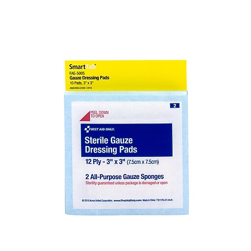 First Aid Only Gauze; Smart Compliance, 3" Gauze Pads, 5/Pack, 2/Box ...