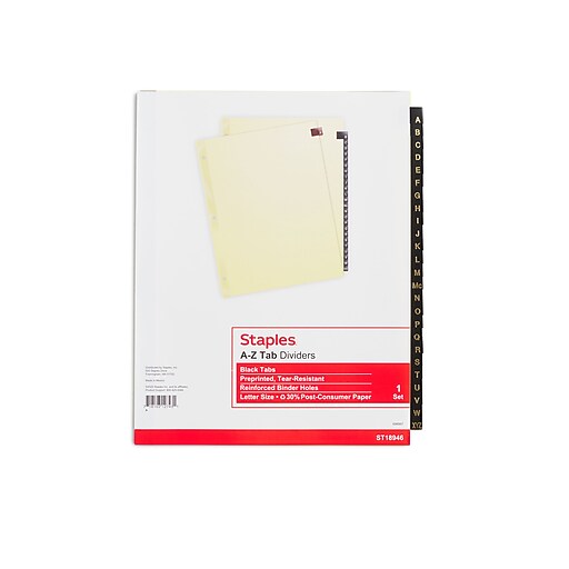 Staples Alphabetical Leather Dividers, 26-Tab, Black (18946/11483 ...