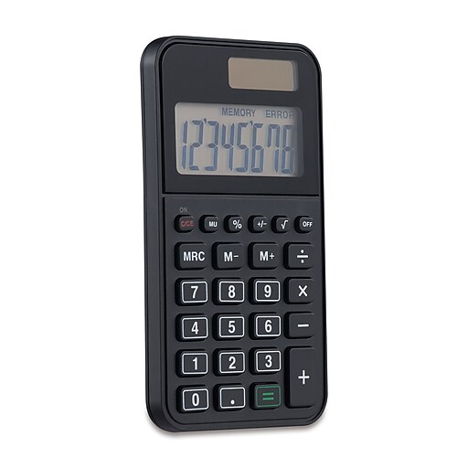 8-Digit Solar and Battery Basic Pocket Calculator, Black (ST130-CC) | Staples