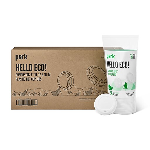 Perk™ Compostable Plastic Hot Cup Lid, 10/12/16 Oz., White, 500/Carton ...