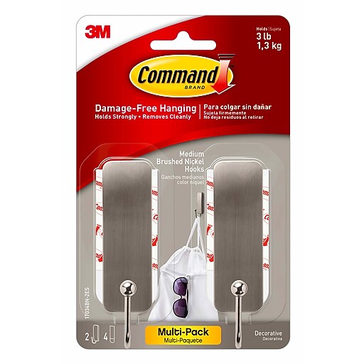 Command Medium Decorative Hooks, 3 lb., Silver, 2/Pack (17034BN-2ES) | Staples