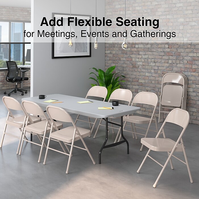 Staples Metal Office Stacking Folding Chair Taupe 4 Pack 51503 Staples