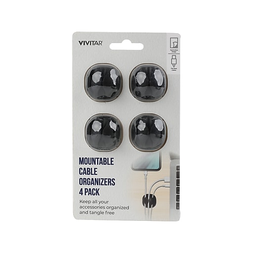 VIVITAR Cable Organizer, Black, 4/Pack (QUB3300BLKT3524) | Staples