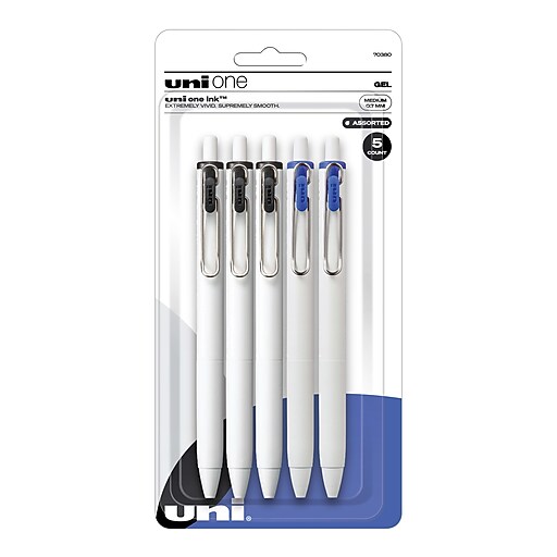 uni one Retractable Gel Pens, Medium Point, 0.7mm, Black/Blue Ink, 5 ...