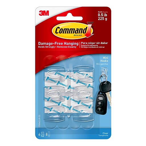 Command Mini Hooks, 0.5 lb., Clear, 6/Pack (17006CLR-ES) | Staples