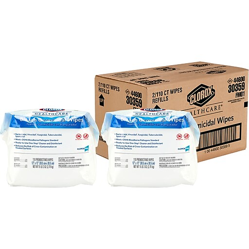 Clorox Healthcare Disinfecting Wipes Refill, 110 Wipes/Container, 2 ...
