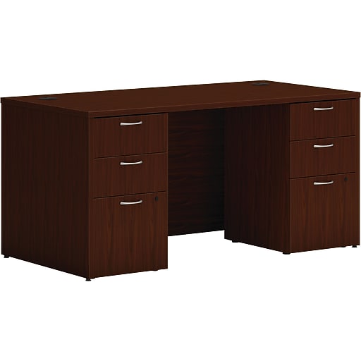 HON Mod 60"W Double-Pedestal Desk, Traditional Mahogany ...