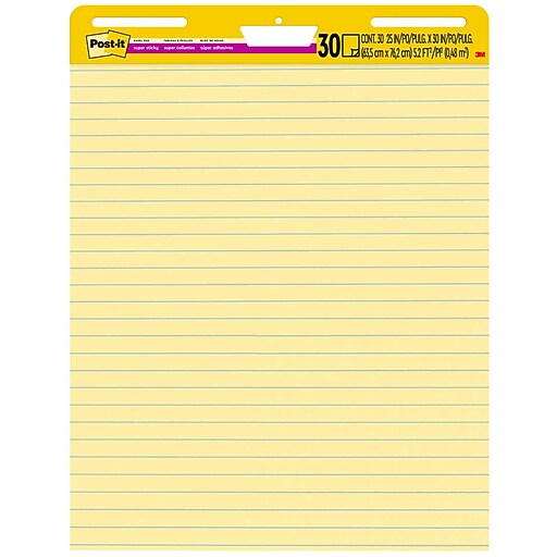 Post-it® Super Sticky Easel Pad, 25" x 30", Yellow with Lines, 30 ...