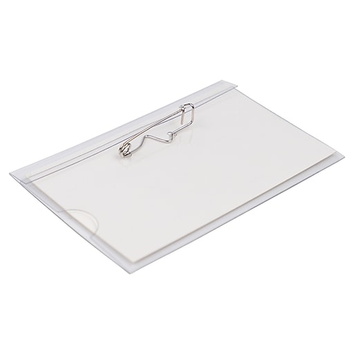 JAM PAPER Plastic Name Tags with Pin, 3 5/8" x 2 1/4", Clear, 24/Pack ...