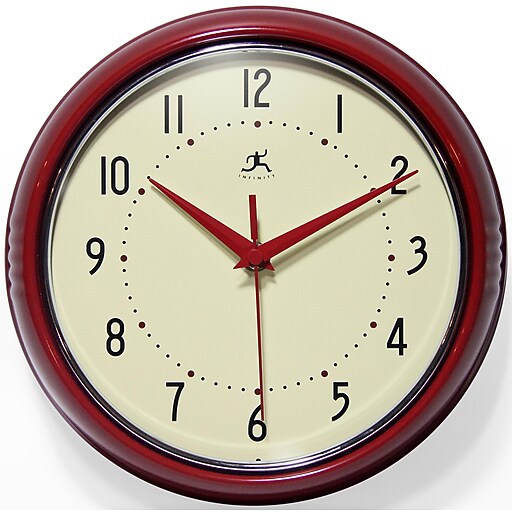 Infinity Instruments Round Retro Wall Clock, Aluminum, 9.5" (10940-RED ...
