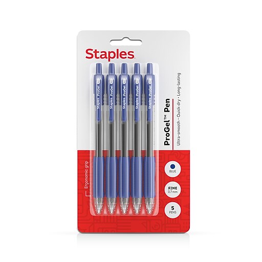 Staples ProGel™ Retractable Gel Pen, Fine Point, 0.7mm, Blue Ink, 5 ...