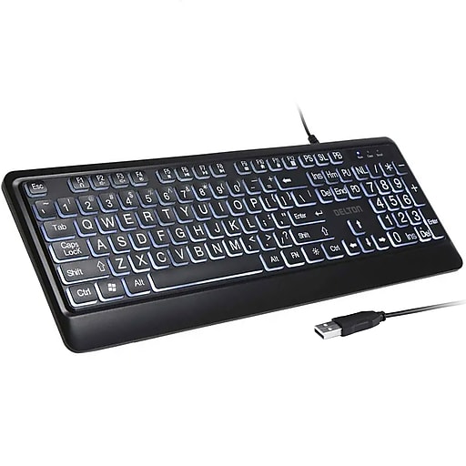Delton KB20 Large Button/Key Keyboard with Backlight, Black (DBKBG20 ...
