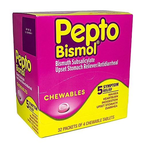 Pepto Bismol, 5 Symptom Relief Chewable Tablets, Original, 32 Counts ...