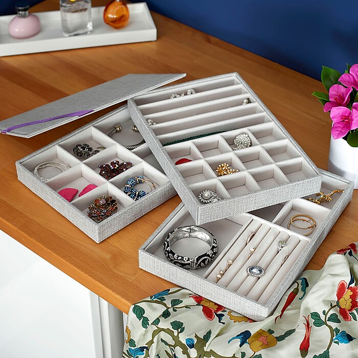 Household Essentials Stackable Jewelry Trays Silver 3 Pack 744 1 Staples