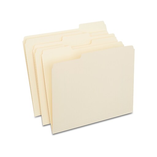 Staples® 30% Recycled File Folders, 1/3-Cut Tab, Letter Size, Manila ...