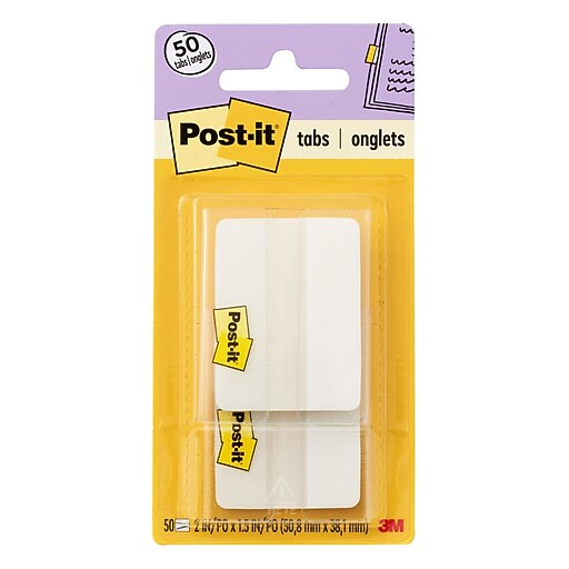 Post-it Durable Tabs, 2" Wide, White, 50 Tabs/Pack (686F-50WH) | Staples