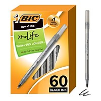 BIC Round Stic Xtra-Life Ballpoint Pen Black Ink 60ct