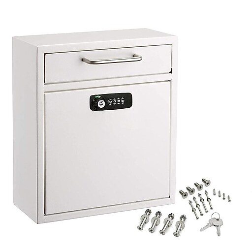 AdirOffice Large Wall Mounted Mailbox Drop Box, Combination Lock, White ...