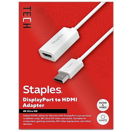 Staples TECH DisplayPort to HDMI Audio/Video Adapter, Female to Male ...