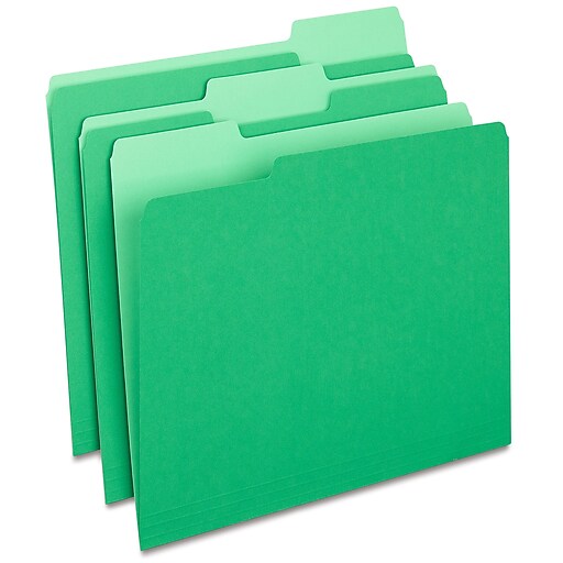 Staples File Folders, 1/3-Cut Tab, Letter Size, Green, 100/Box ...