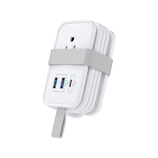 Uncaged Ergonomics 3-Outlet 3-USB Port Power Strip, 3', White (TC-w ...