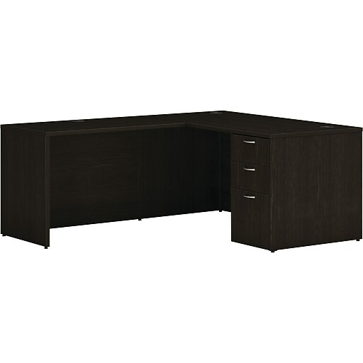 HON Mod 60"W L-Shaped Single-Pedestal Desk, Java Oak ...