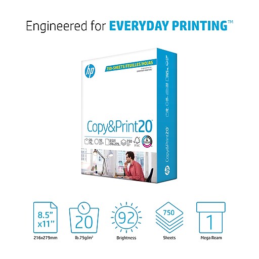 HP Copy&Print20 8.5" x 11" Multipurpose Paper, 20 lbs., 92 Brightness ...
