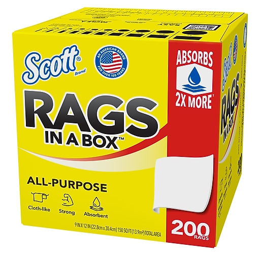 Scott Rags in a Box, 9" x 12", White, 200 Sheets/Box (75260) | Staples