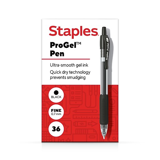 Staples® ProGel™ Retractable Gel Pen, Fine Point, 0.7mm, Black Ink, 36 ...