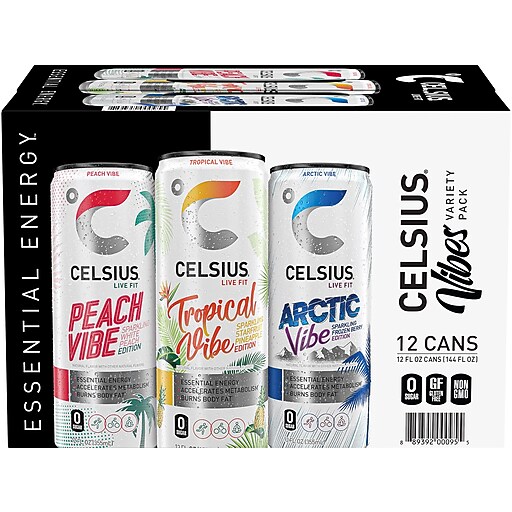 Celsius Sugar-Free Peach Vibe, Tropical Vibe, Arctic Vibe Variety Pack ...