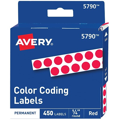 Avery Color-Coding Labels in Dispenser, 1/4" Dia, Red, 450 Stickers ...