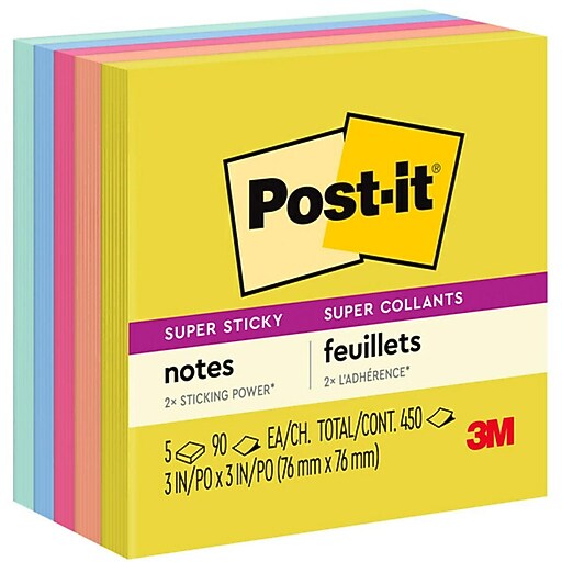 Post-it Super Sticky Notes, 3" x 3", Summer Joy Collection, 90 Sheet ...