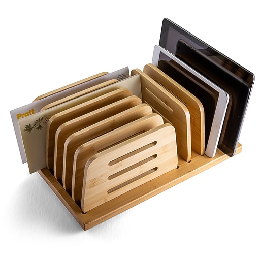 Officemate Bamboo Desk Accessories 9-Compartment Stackable Bamboo Multi-Supply Holder Desk ...