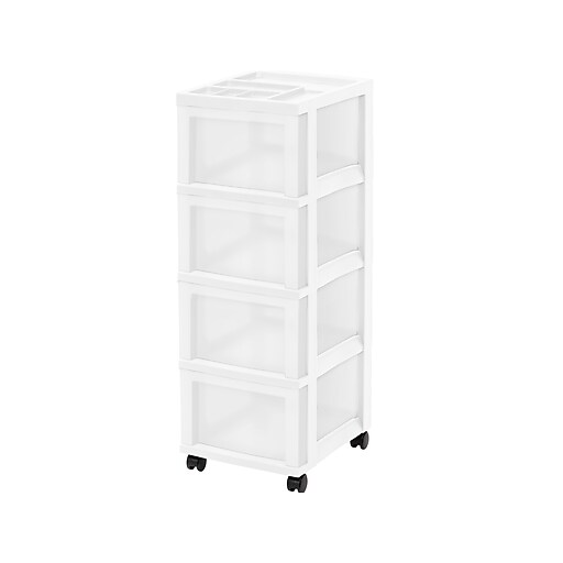 Iris 4-Drawer Storage Cart, White/Translucent White (585003) | Staples