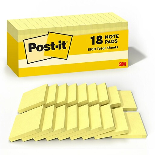 Post-it Notes, 3" x 3", Canary Collection, 90 Sheet/Pad, 18 Pads/Pack ...