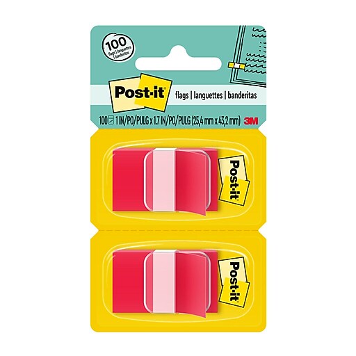 Post-it Flags, 1", Red, 100 Flags/Pack (680-RD2) | Staples