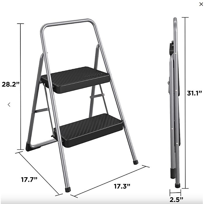 Cosco 2 Step Folding Steel Step Stool 200 lb Capacity 28.13 Working Height Cool Gray 11137PBL1E Staples