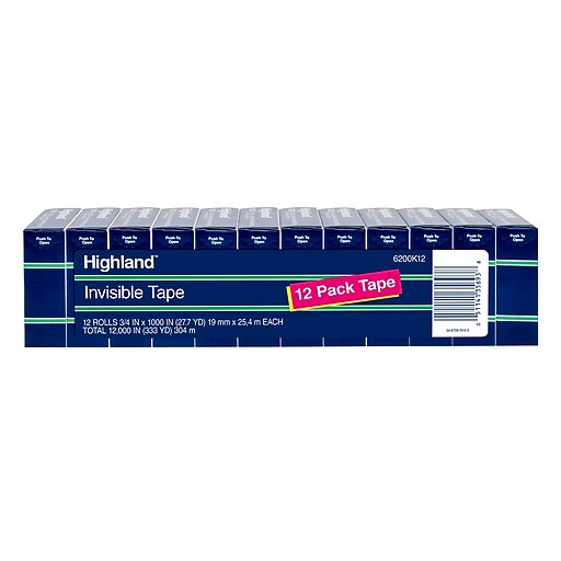 Highland Invisible Clear Tape, 0.75" x 27.77 yds., 1" Core, Invisible ...